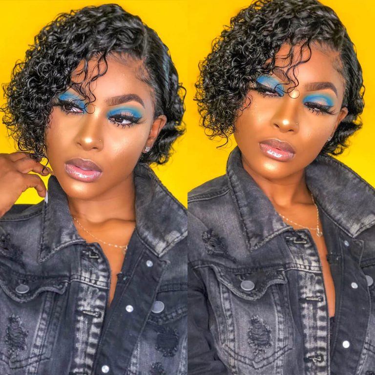 Pixie Cut Wig Short Bouncy Water Wave 13x4 Lace Front Wig 180% Density ...