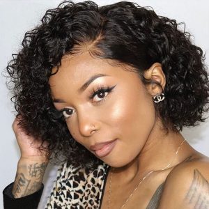 Pixie Cut Wig Short Bouncy Water Wave 13x4 Lace Front Wig 180% Density ...