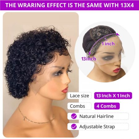 Pixie Cut Wig Short Bouncy Water Wave Lace Front Wig 180 Density ...